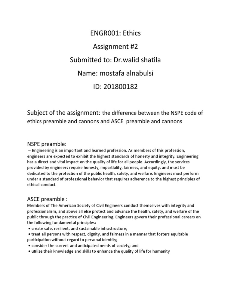 Engineering Ethics Assignment 2 Mostafa Alnabulsi 201800182 | PDF ...