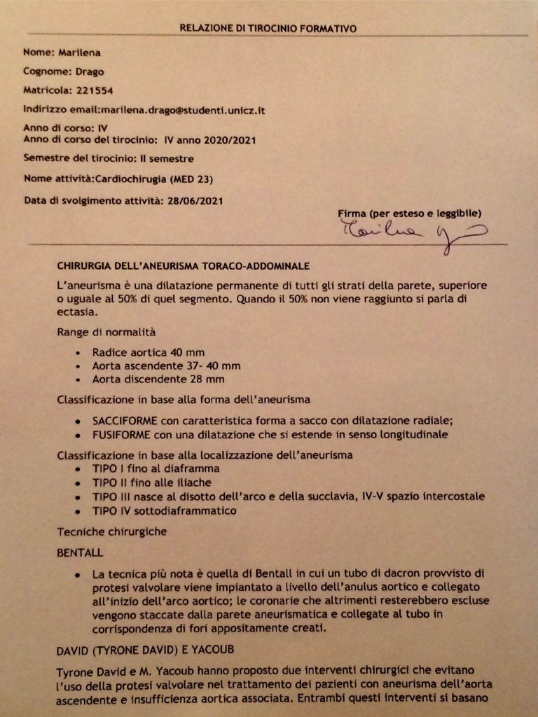 Cardiochirurgia. Chirurgia Aneurisma Toraco Addominale | PDF