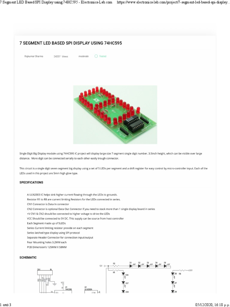 7 Segment LED Based SPI Display Using 74HC595 | PDF | Computers