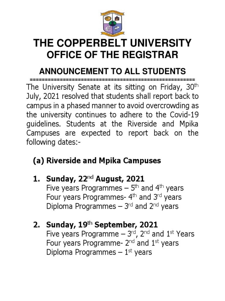 The Copperbelt University: Office of The Registrar | PDF | Postgraduate ...