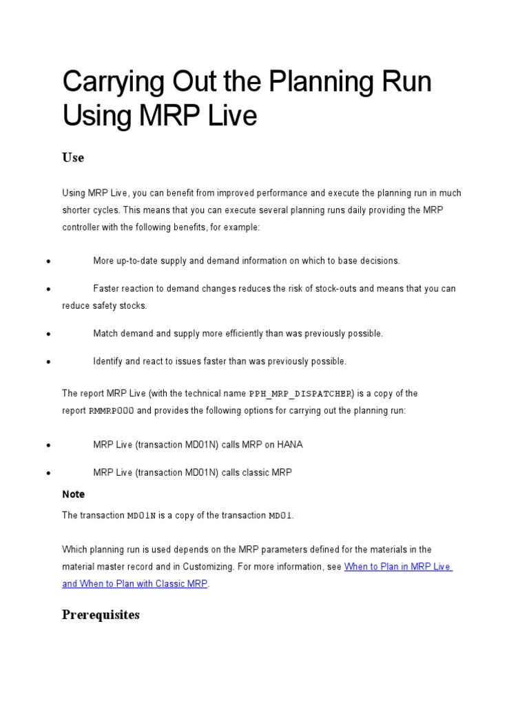 Carrying Out The Planning Run Using MRP Live | PDF | Computing | Economies