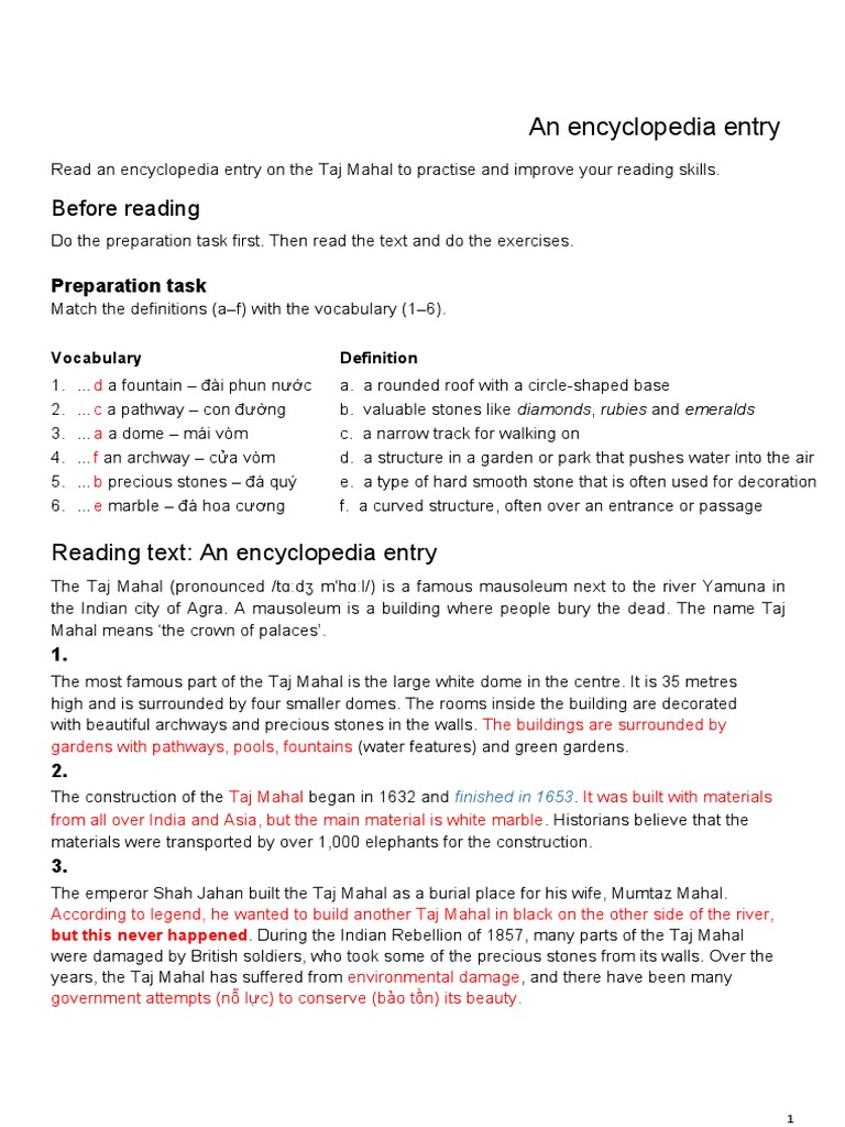 Before Reading: An Encyclopedia Entry | PDF