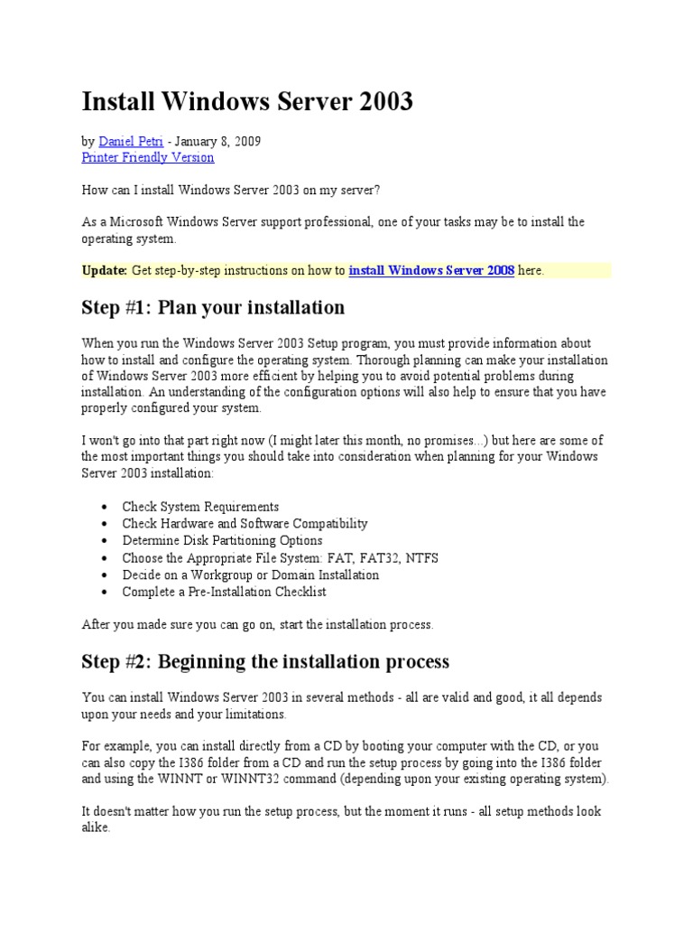 Install Windows Server 2003 Download Free Pdf File System
