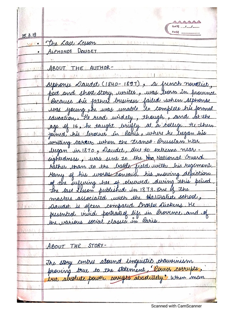 The Last Lesson (Hand Written Notes) | PDF