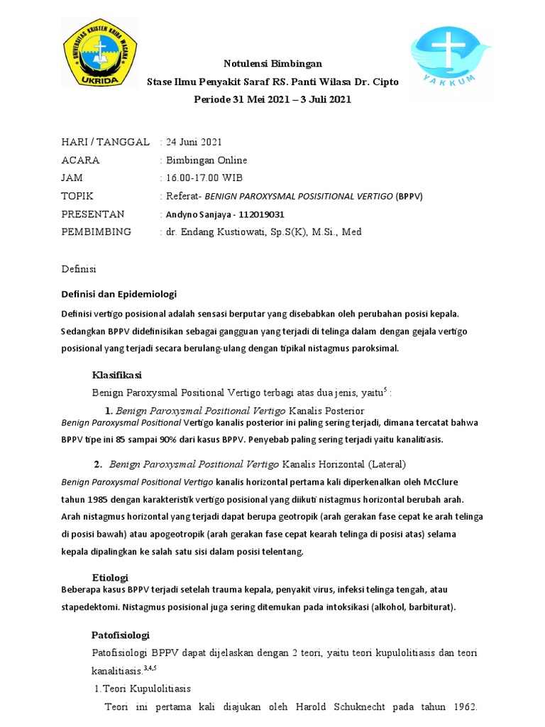 Notulensi 24 Juni 2021 - Referat BPPV | PDF