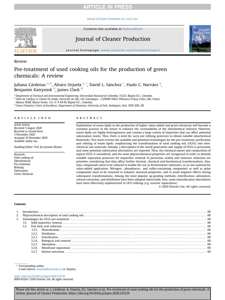Journal of Cleaner Production | PDF | Vegetable Oil | Biodiesel