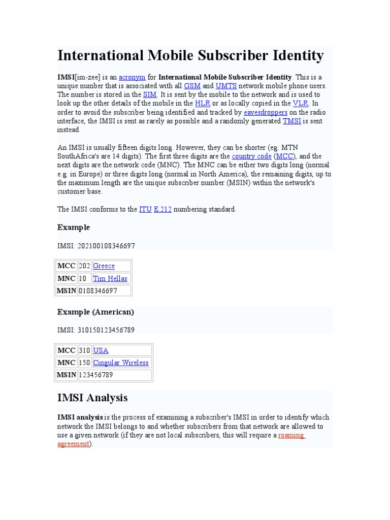 International Mobile Subscriber Identity: IMSI Analysis | PDF ...