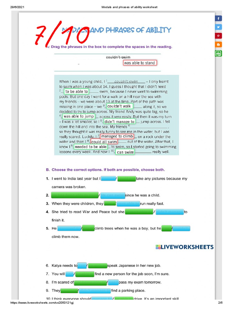 Modals and Phrases of Ability Worksheet | PDF