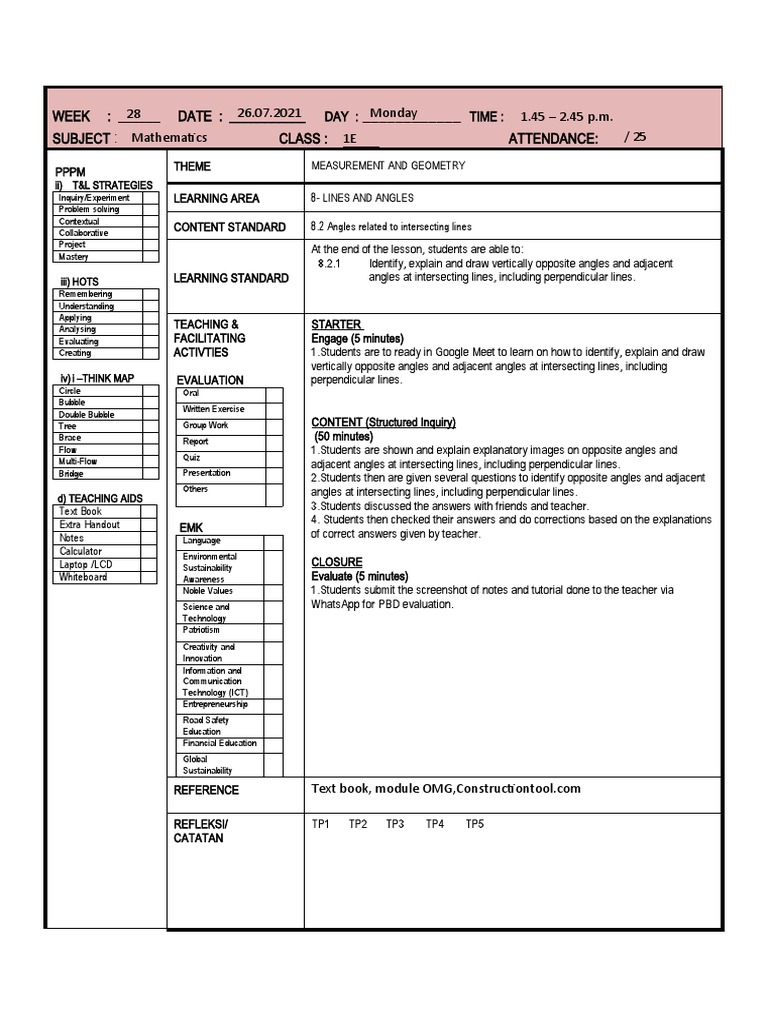 RPH Mathematics Form 2 | PDF | Educational Technology | Teachers
