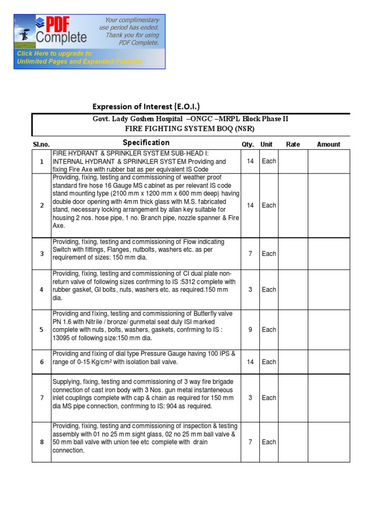 Fire Fighting System BOQ Details | PDF | Valve | Pipe (Fluid Conveyance)