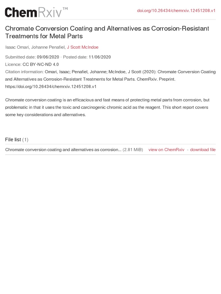 Chromate Conversion Coating and Alternatives As Corrosion-Resistant ...