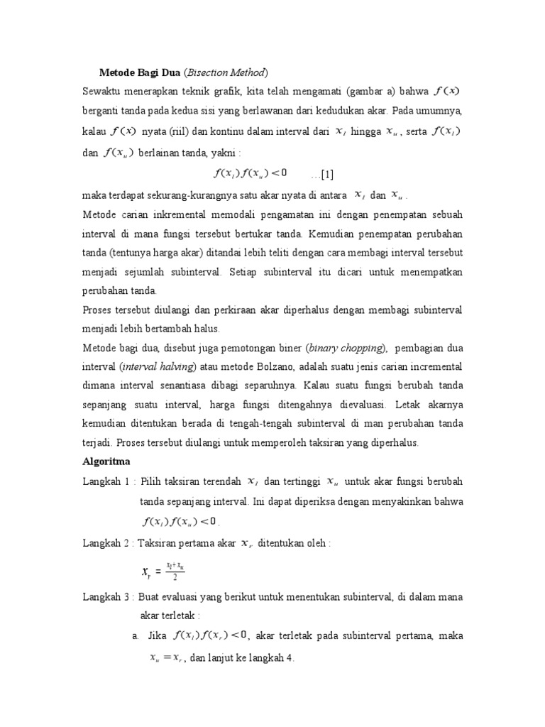 Metode Bagi Dua dalam Numerik | PDF