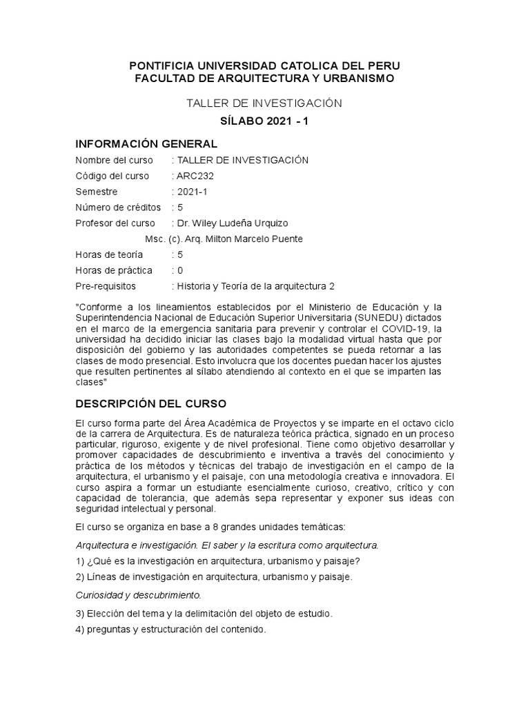 ARC 232 2021 1 Silabo TIA W Ludena U | PDF | Urbanismo | Teoría
