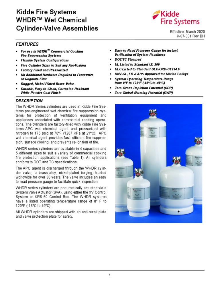 Kidde Fire Systems WHDR™ Wet Chemical Cylinder-Valve Assemblies | PDF ...