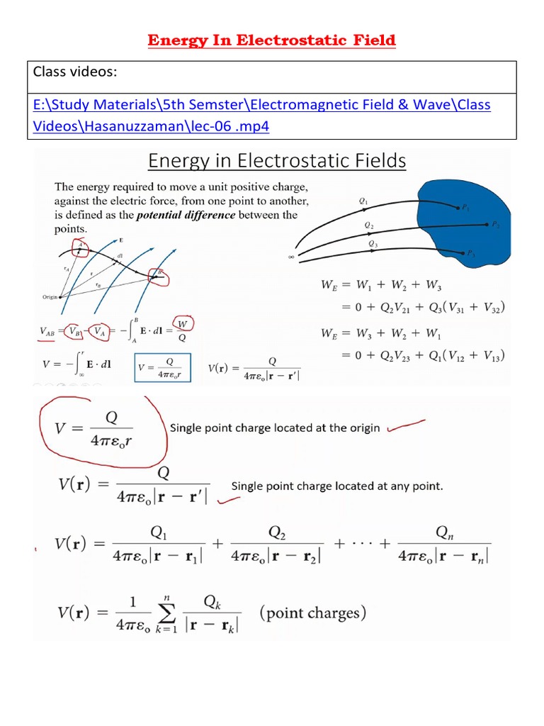 Energy in Electrostatic Fields | PDF
