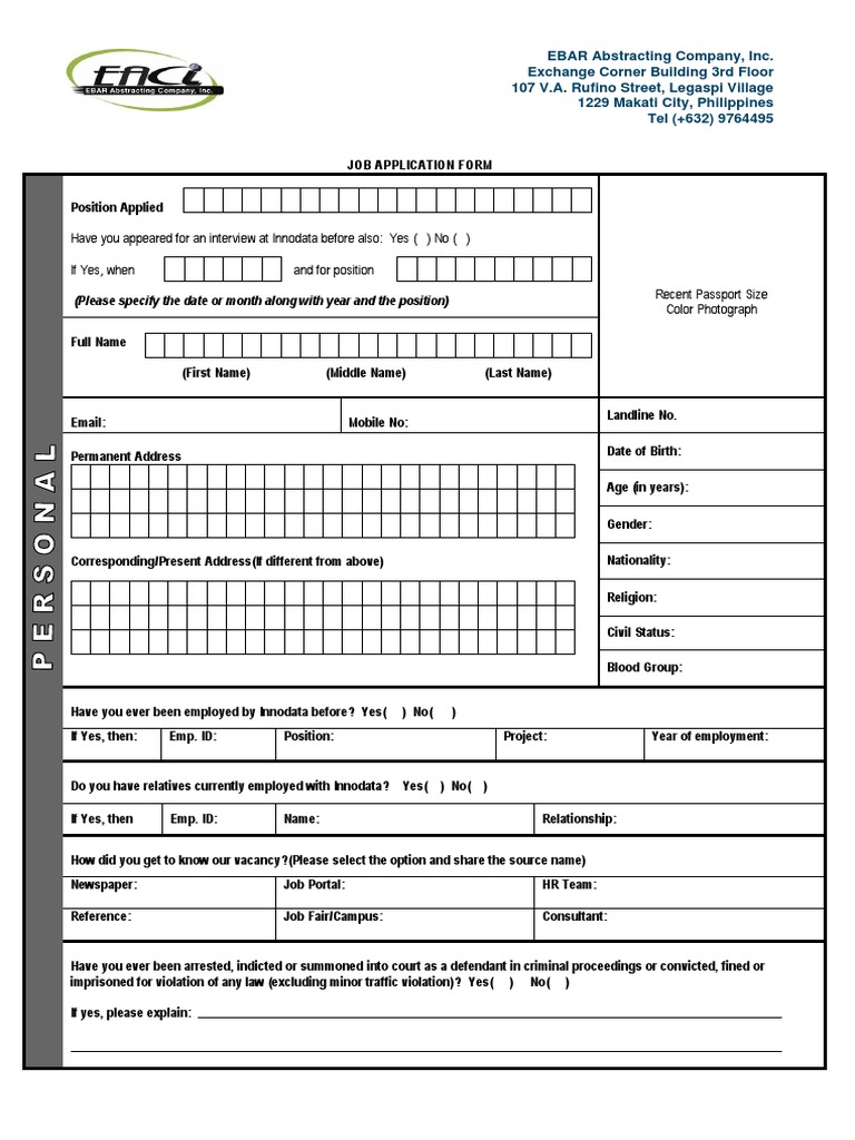 EACI - Job Application Form | PDF | Non Disclosure Agreement | Common Law