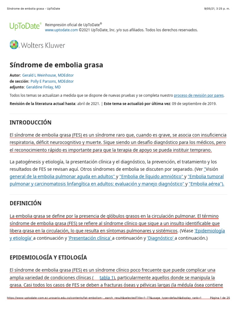 Síndrome de Embolia Grasa | PDF | Embolia | Sistema circulatorio