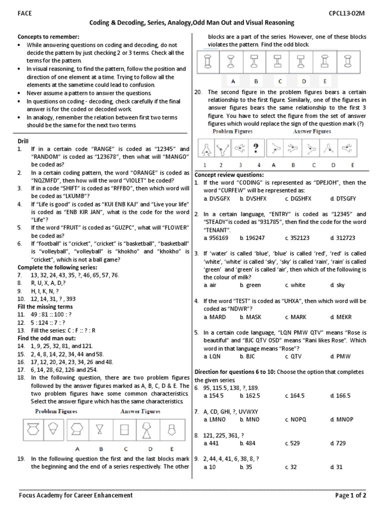 Coding and Decoding, Series, Analogy and Visual Reasoning | PDF ...
