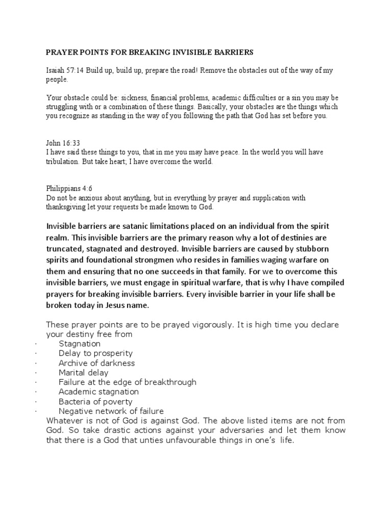 Prayer Points For Breaking Invisible Barriers | PDF | Prayer | Jesus