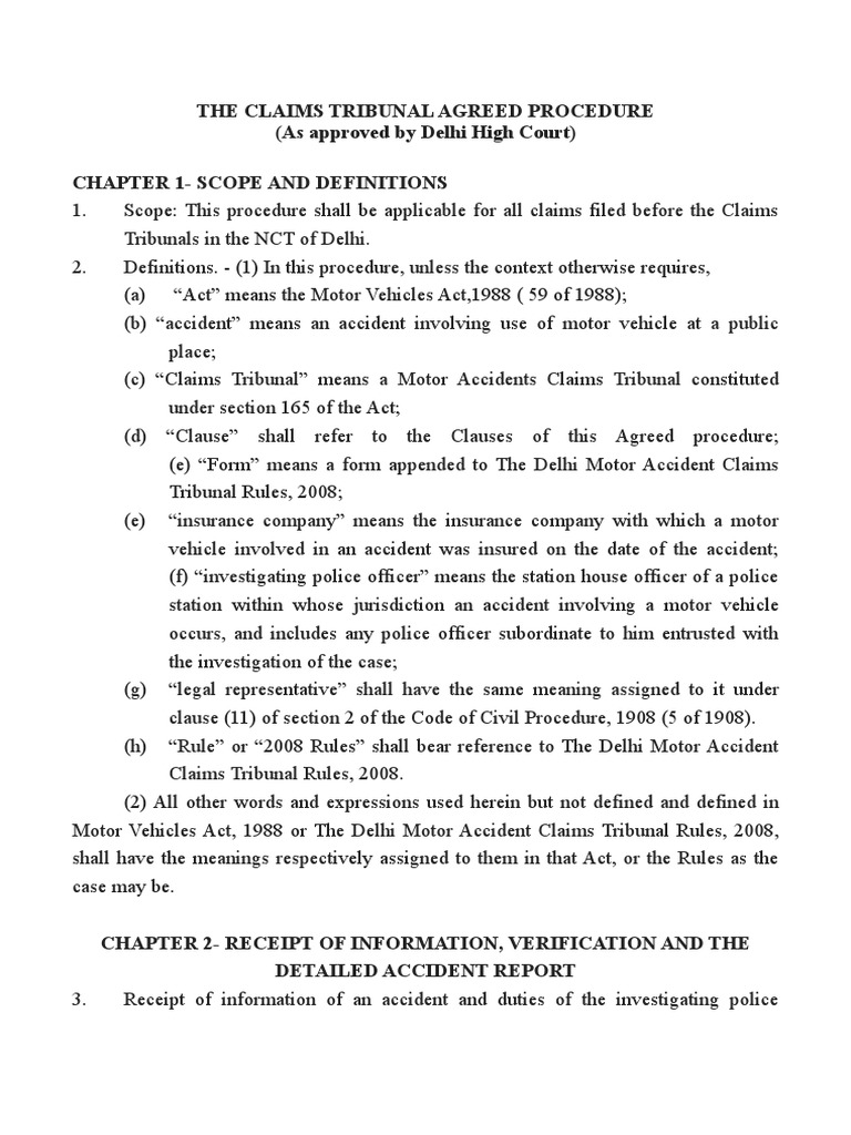 The Claims Tribunal Agreed Procedure (As Approved by Delhi High Court) Chapter 1-Scope and ...