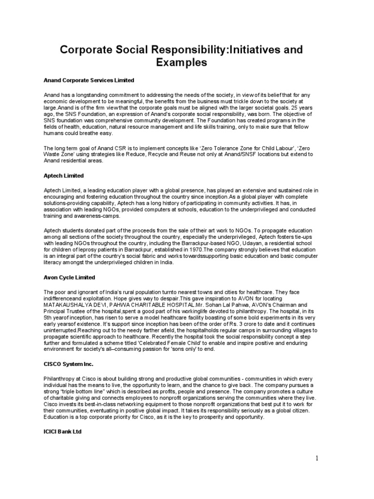 Corporate Social Responsibility:Initiatives and Examples: Anand ...