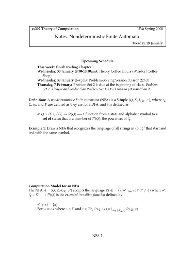 Notes Nondeterministic Finite Automata Cs302 Theory Of Computation Pdf Digital Electronics