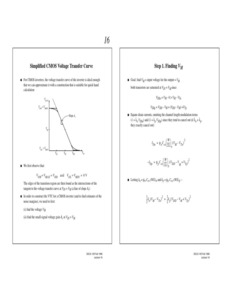 Simplified CMOS Voltage Transfer Curve Step 1. Finding V: M M IN M ...