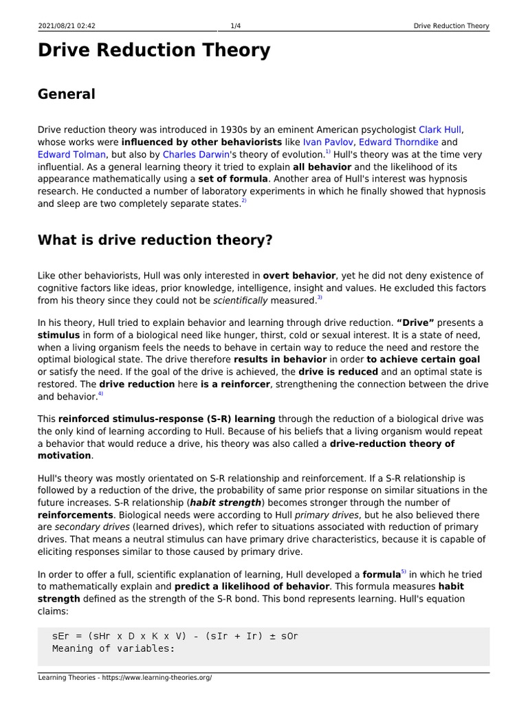 Drive Reduction Theory-1 | PDF | Motivation | Motivational