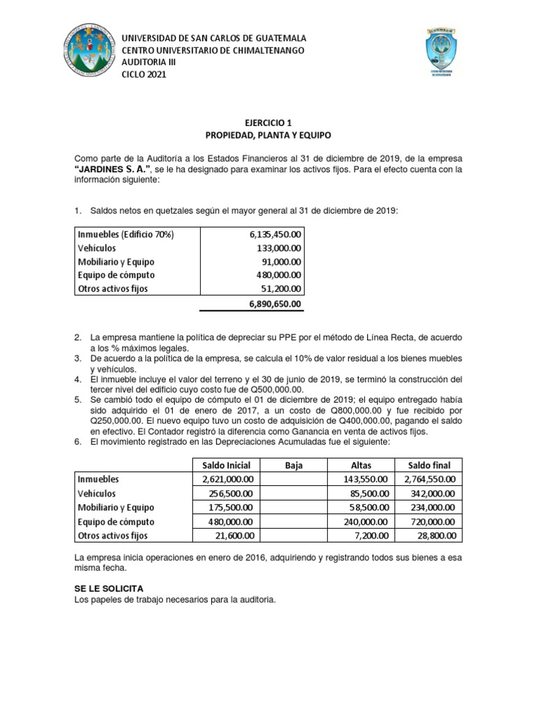 Ejercicio de PPE 1 - 2021 | PDF | Auditoría | Contabilidad