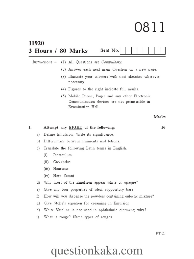 0811 D Pharmacy 2nd Year Question Paper Winter 2019 | PDF | Topical ...