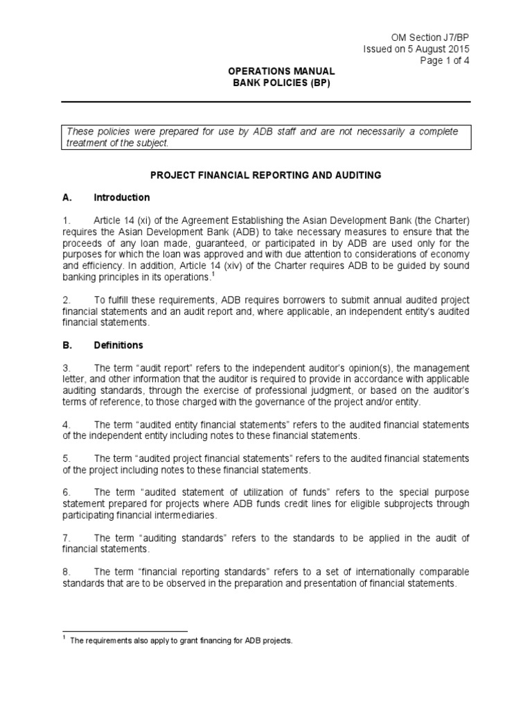 Project Financial Reporting and Auditing - ADB | PDF | Audit ...