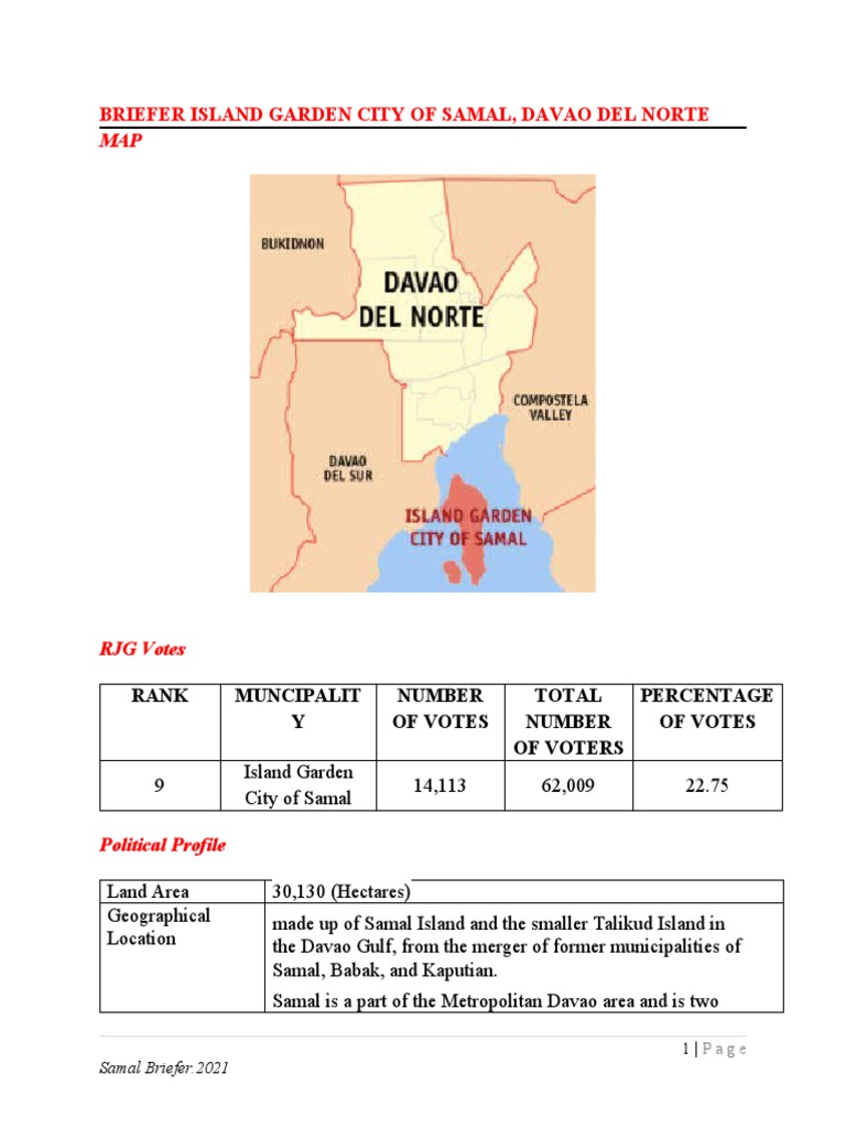 Overview of Island Garden City of Samal | PDF | Philippines