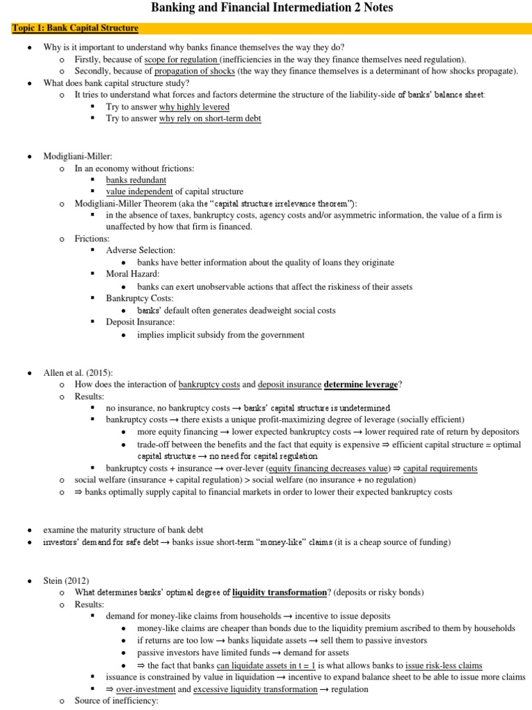 Topic 1: Bank Capital Structure | PDF | Capital Structure | Banks