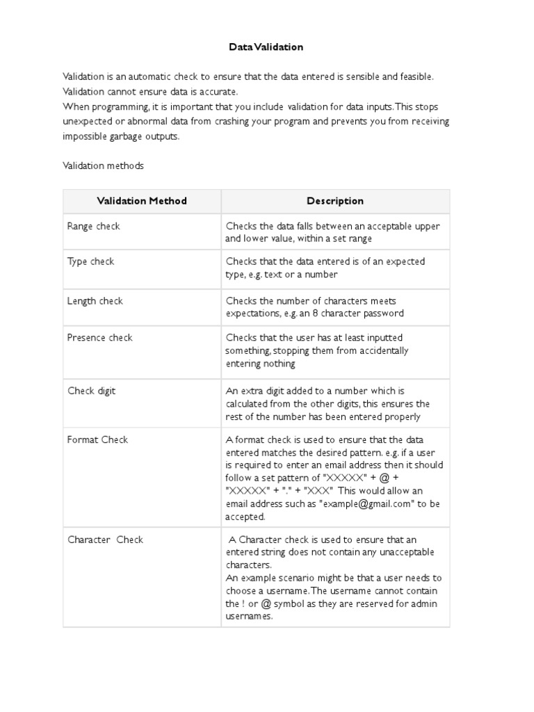 Notes On Data Validation And Verification Test Data Pdf Data Computing 