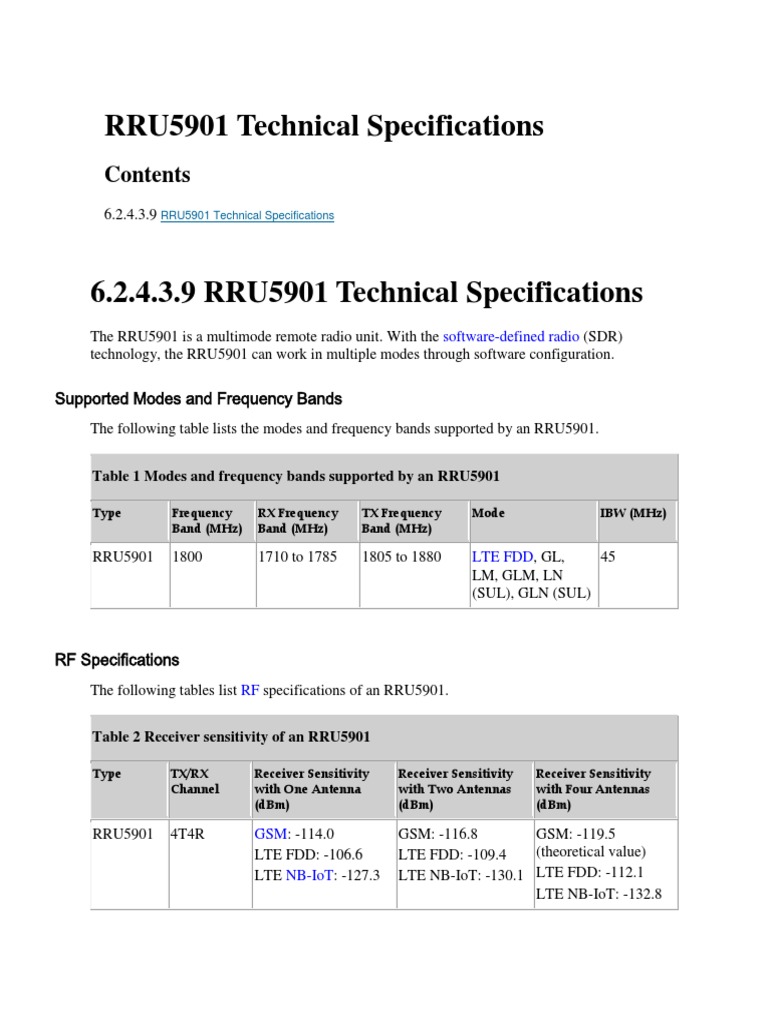 Rru 5901 Technical Description 2 PDF Free | PDF | Lte (Telecommunication) | Gsm