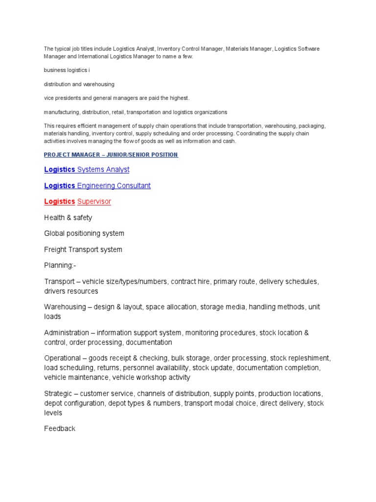 Logistics Job Titles Overview | PDF | Business