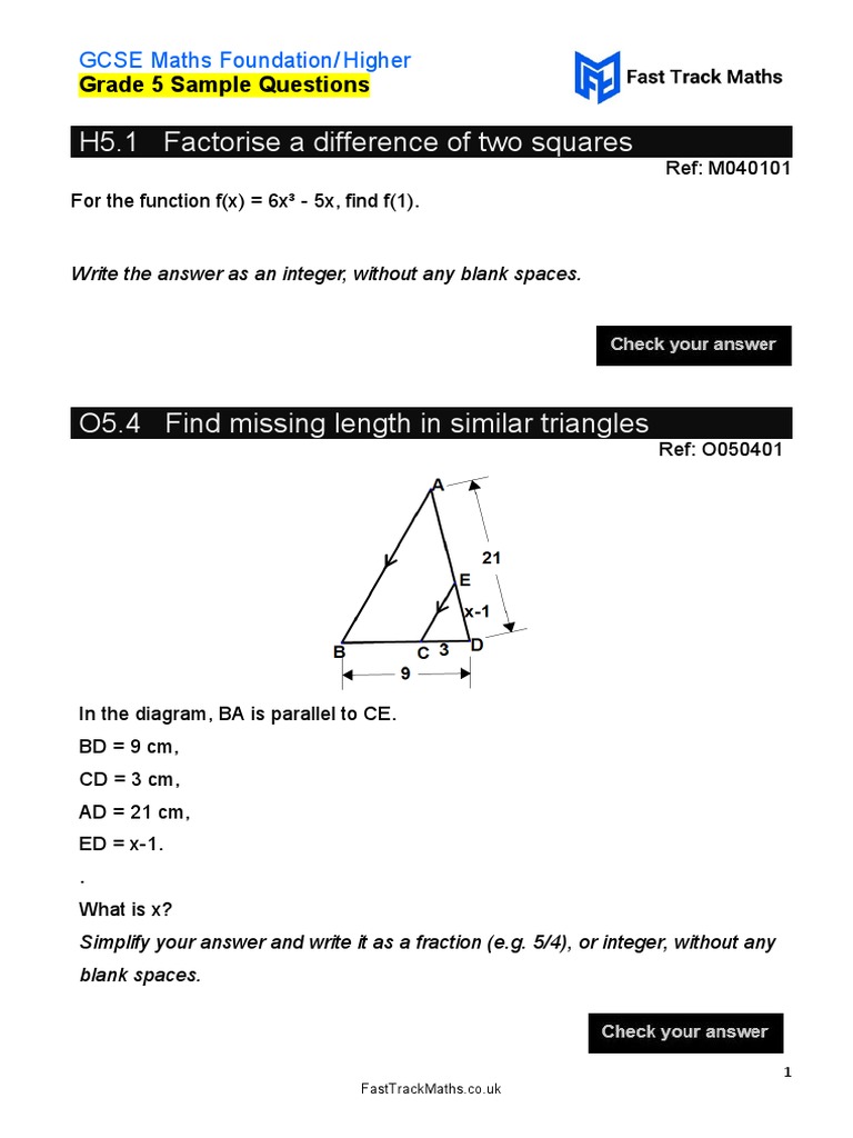 GCSE Maths Foundation-Higher - Grade 5 Revision - Sample Questions ...