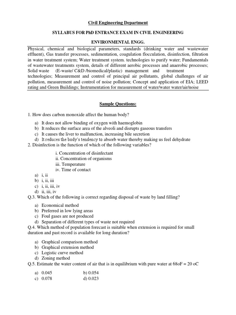 Civil Engineering Department: Syllabus For PHD Entrance Exam in Civil ...