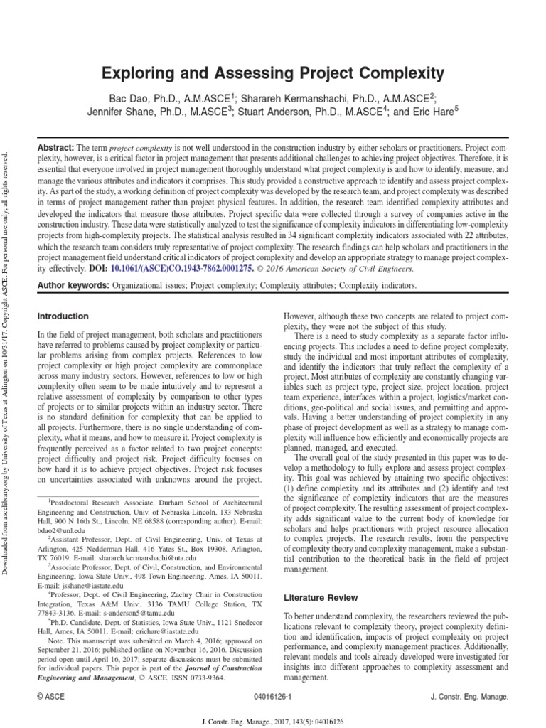 Exploring and Assessing Project Complexity | PDF | Complexity | System