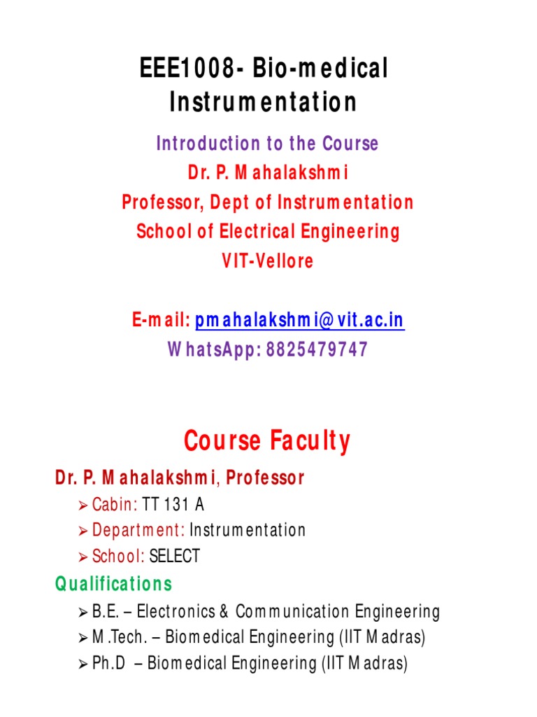 EEE1008-Bio-medical Instrumentation: Introduction To The Course | PDF ...