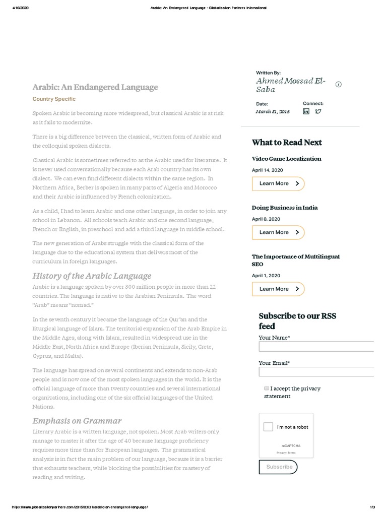 Arabic - An Endangered Language - Globalization Partners International ...