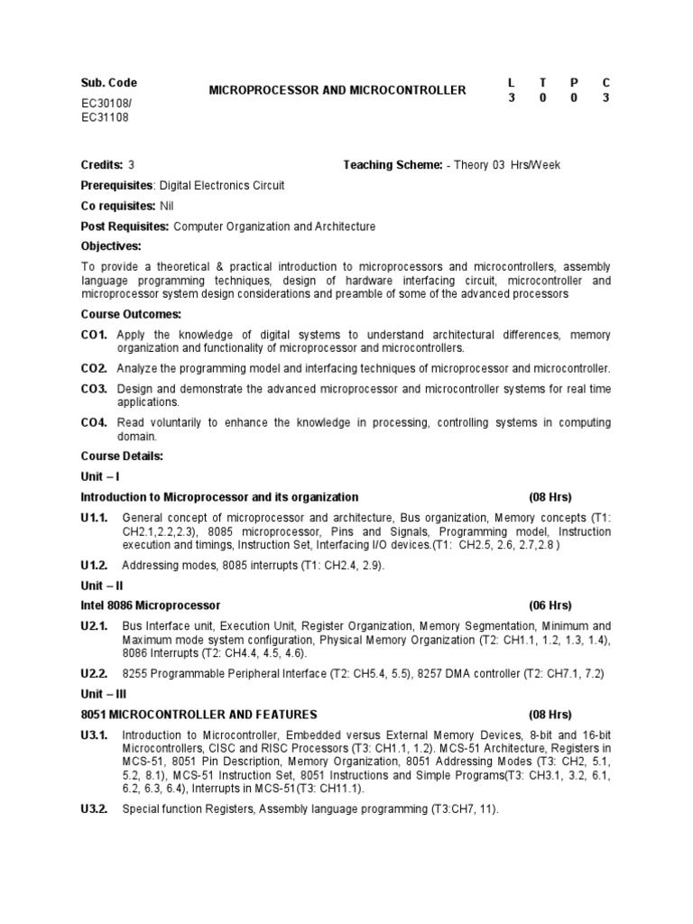 MPMC Syllabus - Theory and Lab | PDF | Microcontroller | Microprocessor