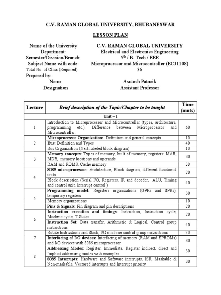 MPMC Lesson Plan | PDF | Central Processing Unit | Microcontroller