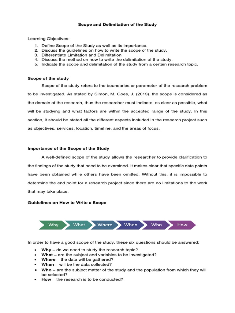 Scope and Delimitation of The Study Written Report | PDF | Scope ...