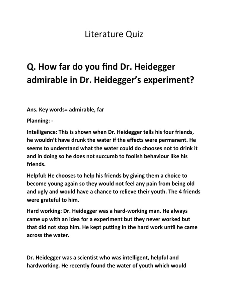 Dr. Heidegger's Experiment Analysis | PDF