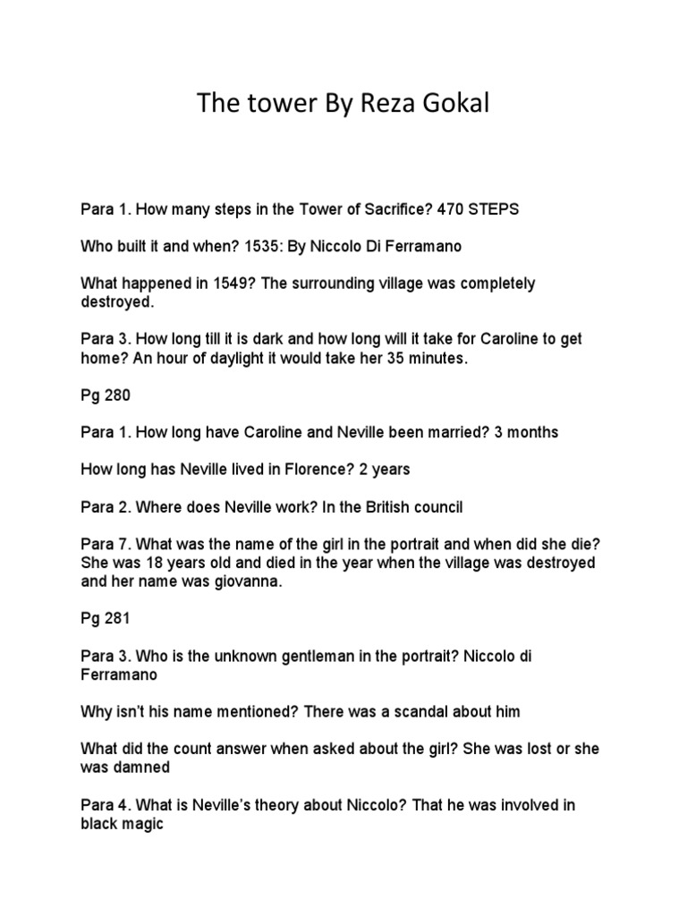 The Tower Notes and Questions | PDF