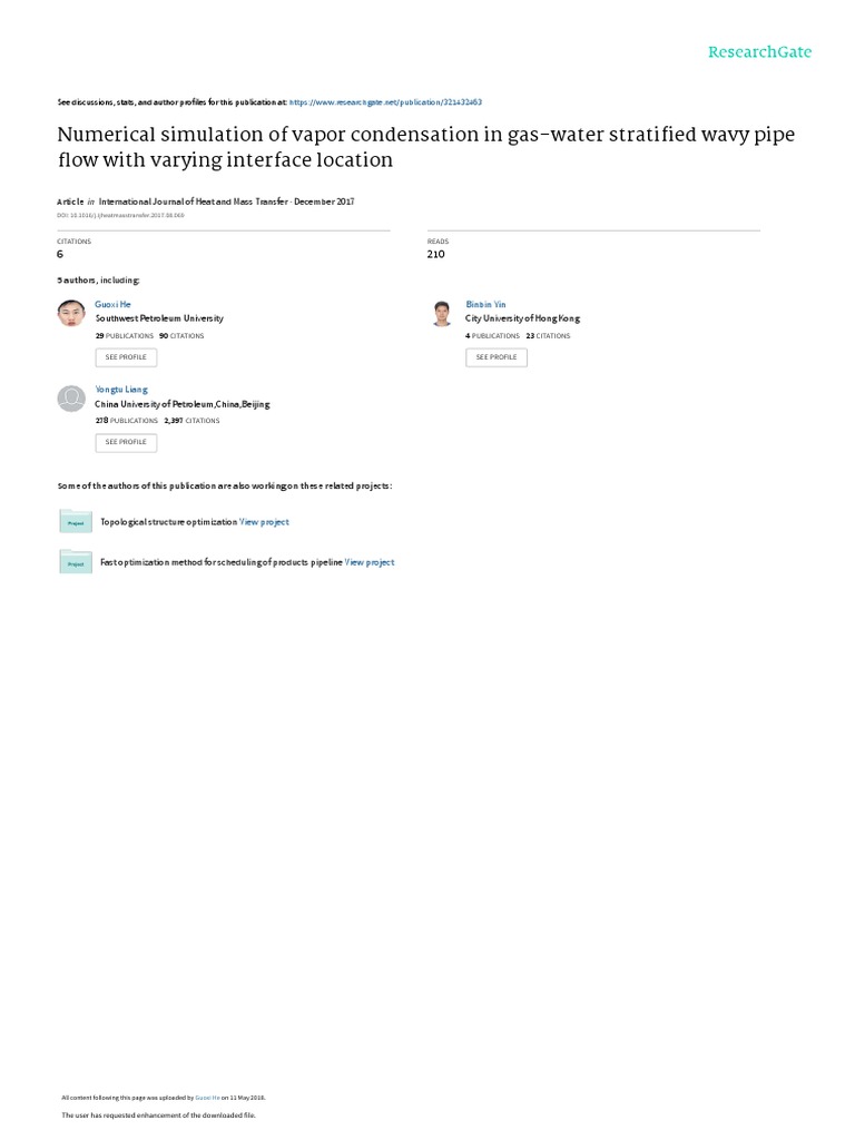 Numerical Simulation of Vapor Condensation in Gas-Water Stratified Wavy ...