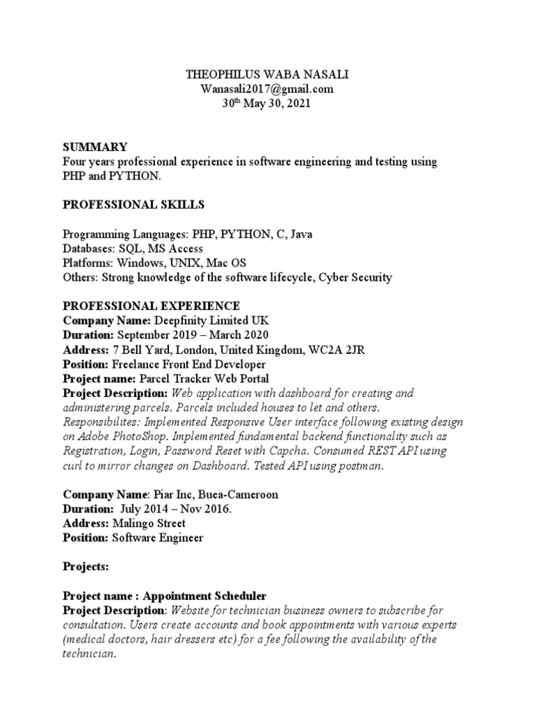 ComPro Sample Resume1 | PDF | Java (Programming Language) | Php