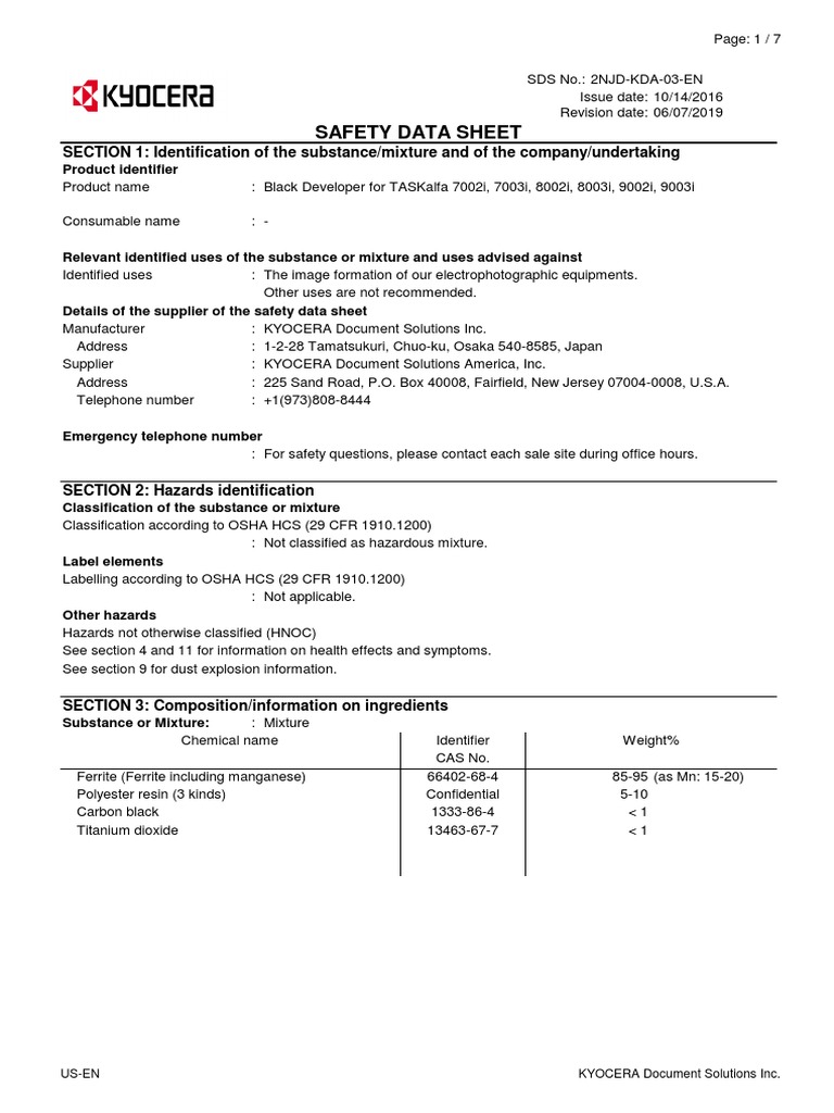 Safety Data Sheet: SECTION 1: Identification of The Substance/mixture ...
