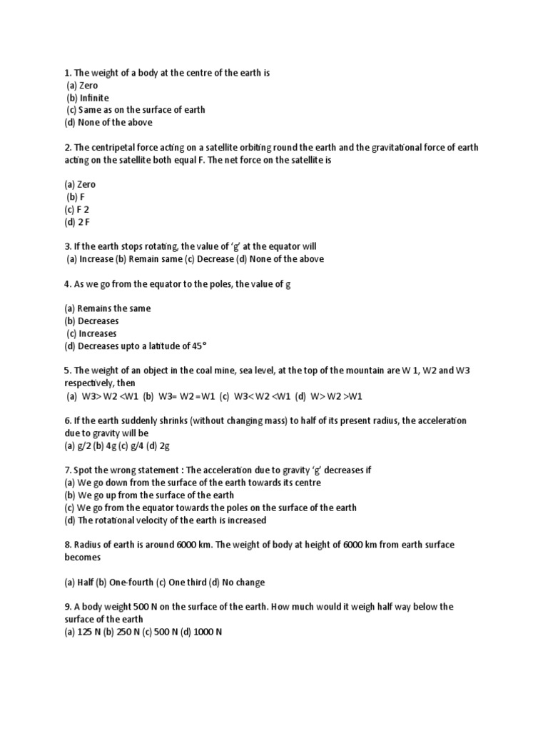 Gravitation MCQ Test | PDF | Gravity | Orbit